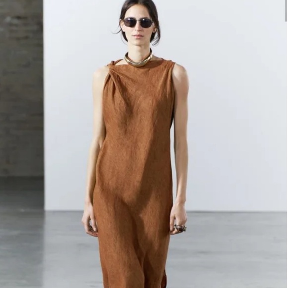 Zara | Dresses | Zara Pleated 0 Linen Dress Zw Collection | Poshmark